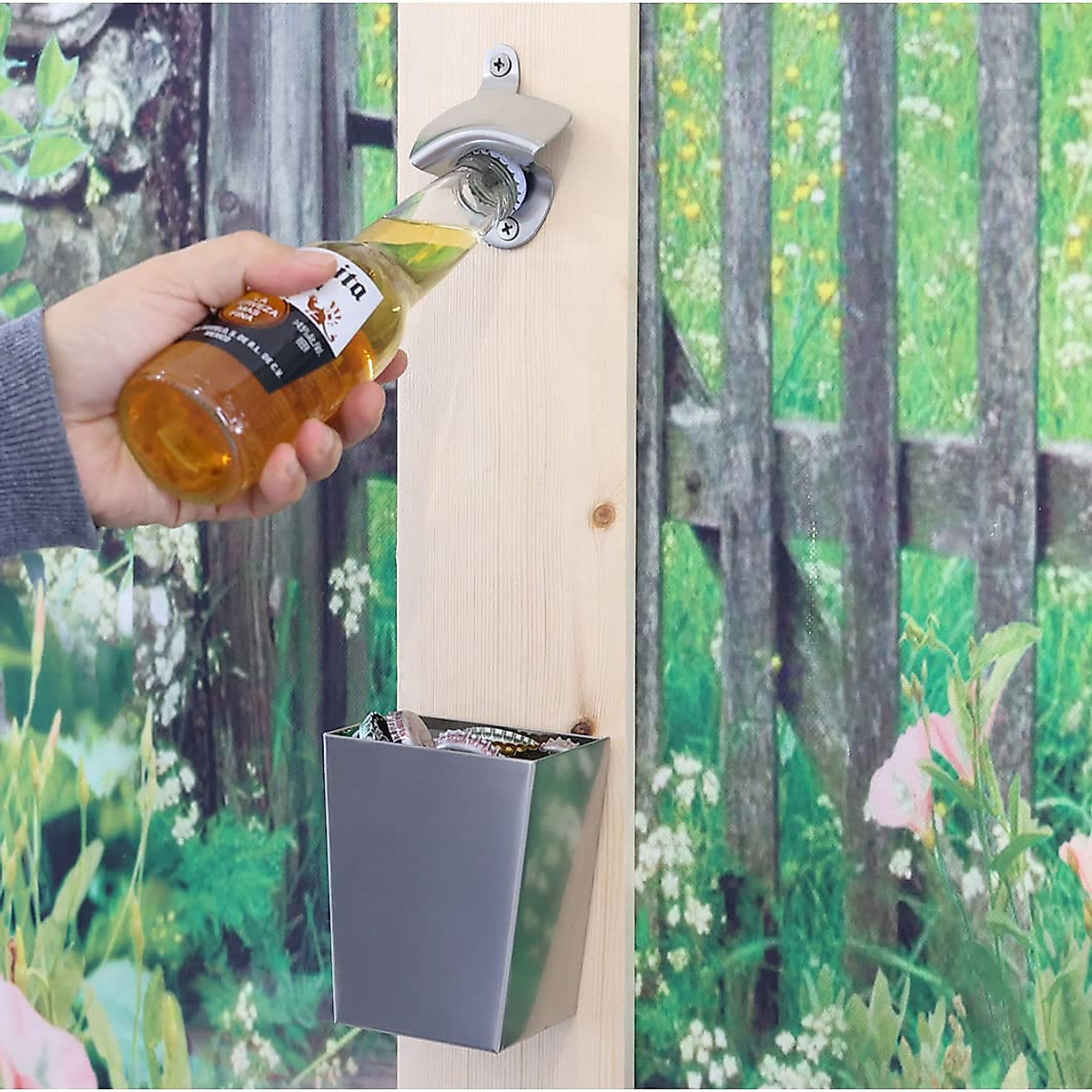 Jumiok Stainless Steel Bottle Cap Catcher Wall Mounted Beer Cap Collector Narrow with Drain Holes (Brushed Silver)