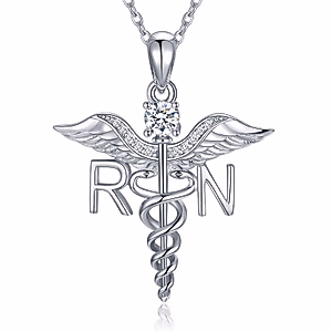 WINNICACA Nurse Practitioner Gifts Angle Wings Caduceus Necklace 925 Sterling Silver RN Necklace Gifts for Nurses Nursing Theme Jewelry Gifts for Nurse Doctor Medical Student RN Nurse Gifts for Women