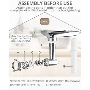 Meat Grinder Attachment for Kitchenaid, HOMGEN Professional Food Meat Grinder Attachment for Kitchenaid Durable Sausage Stuffer for kitchenaid Standmixers With Complete Accessories to Enjoy Cooking