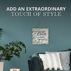 Quiet Please Session in Progress Sign Hanging Wood Door Sign Great for Home Office Salon Law Firm Therapy Counseling Online Classes Massage Decorative Wood Sign Wall Art