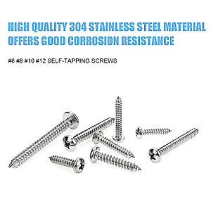 DYWISHKEY 310 Pieces #6#8#10#12 Stainless Steel 304 Phillips Pan Head Self-Tapping Screws, Wood Screws Assortment Kit