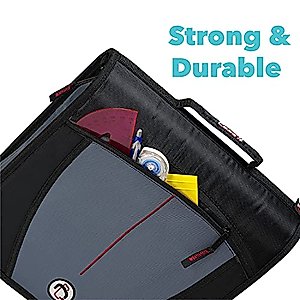 Case-it The Mighty Zip Tab Zipper Binder - 3 Inch O-Rings - 5 Color Tab Expanding File Folder - Multiple Pockets - 600 Sheet Capacity - Comes With Shoulder Strap - Blue D-146