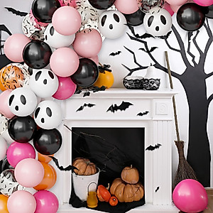OuMuaMua Halloween Party Decorations Balloons Set, 62Pcs Black Pink Rose Orange Balloons Ghost Bat Print Balloons with 3D Bats for Kids Girls Halloween Birthday Party Decorations Baby Shower Supplies