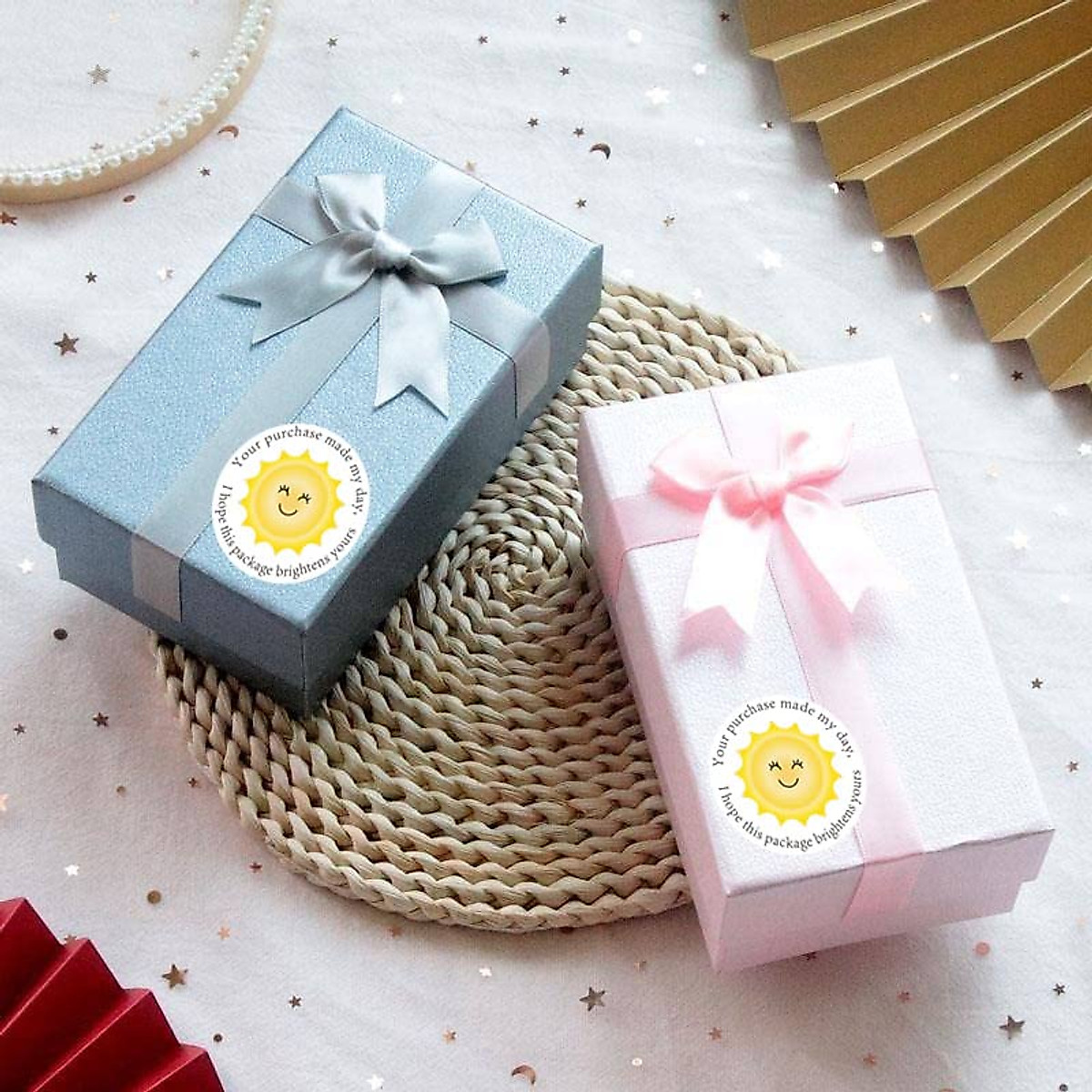 YOUOK Thank You Business Stickers - Round Yellow Sunshine Smile Face Gift Wrap Stickers for Shopping Bags/Packages/mailing Boxes, Shipping Stickers - 2 Inch 500 Total Labels