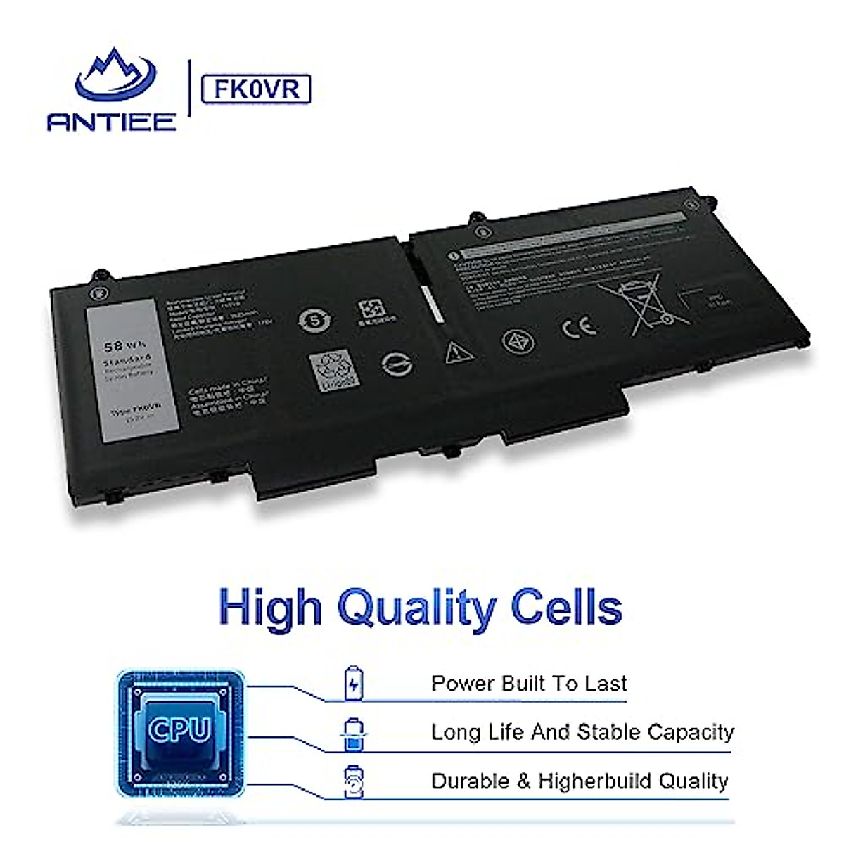 ANTIEE FK0VR Laptop Battery for Dell Latitude 7330 7430 7530 5330 P133G P133G002 P134G002 P134G P135G P135G002 P136G Series 0HFN8K HFN8K 08H6WD 8H6WD 08P81K 8P81K 0PX0GF PX0GF FKOVR 15.2V 58Wh