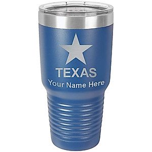 LaserGram 30oz Vacuum Insulated Tumbler Mug, Flag of Texas, Personalized Engraving Included (Dark Blue)
