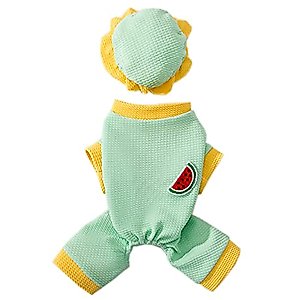 Dog Onesie Jumpsuit with Hat, Pet Pajamas Set, Cute Dog Bodysuit with Fruit Pattern, Soft Comfortable Pullover Shirt Sleeping Clothes for Puppy Kitten, Stretchable Outfit for Dog Hair Shedding Cover