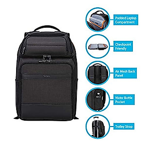 Targus CitySmart EVA Pro Travel Business Commuter and Checkpoint-Friendly Backpack with Multiple Pockets, Back Panel Support, Trolley Strap, Protective Sleeve for 15.6-Inch Laptop, Gray (TSB895)