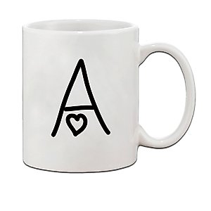 A Love Hearts Initial Monogram Personalized Letter A Ceramic Mug Coffe Cup Holiday Christmas Hanukkah Gift For Men & Women