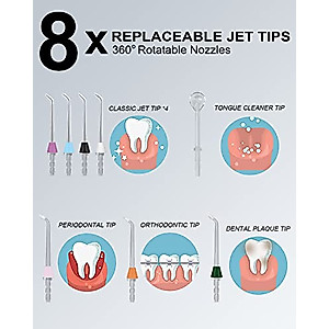 MySmile Powerful Cordless 350ML Water Dental Flosser Portable OLED Display Oral Irrigator with 5 Pressure Modes 8 Replaceable Jet Tips and Storage Bag for Home Travel Use (Rose Gold)