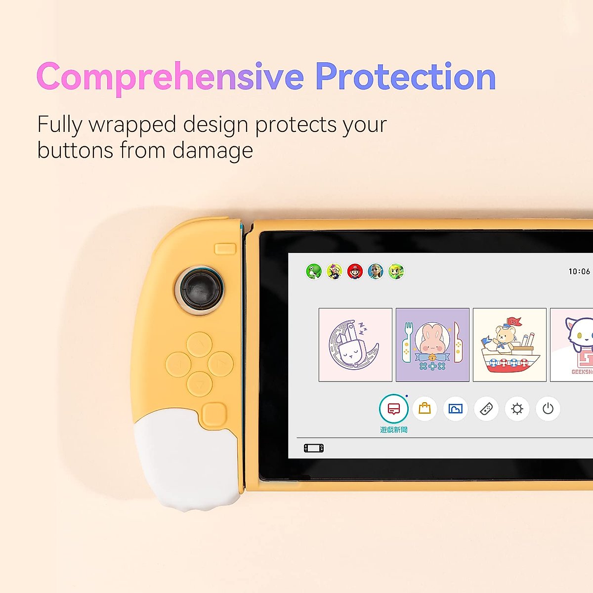 GeekShare Soft Silicone Protective Case Compatible with Nintendo Switch Console and Joy-Con - Shock-Absorption and Anti-Scratch Slim Cover Case with Ergonomic Design for Switch - Cat Paw