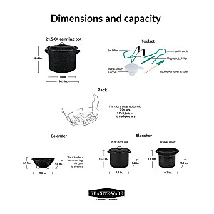 Granite Ware Enamel-on-steel 12-Piece Canner Kit, Includes 21.5 qt. Water Bath Canner with lid, Jar Rack, Blancher, Colander & 5 pc. Canning Tool Set