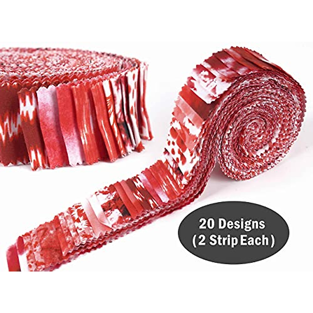 Soimoi 40Pcs Tie Dye Print Precut Fabrics Strips Roll Up 1.5x42inches Cotton Jelly Rolls for Quilting - Red