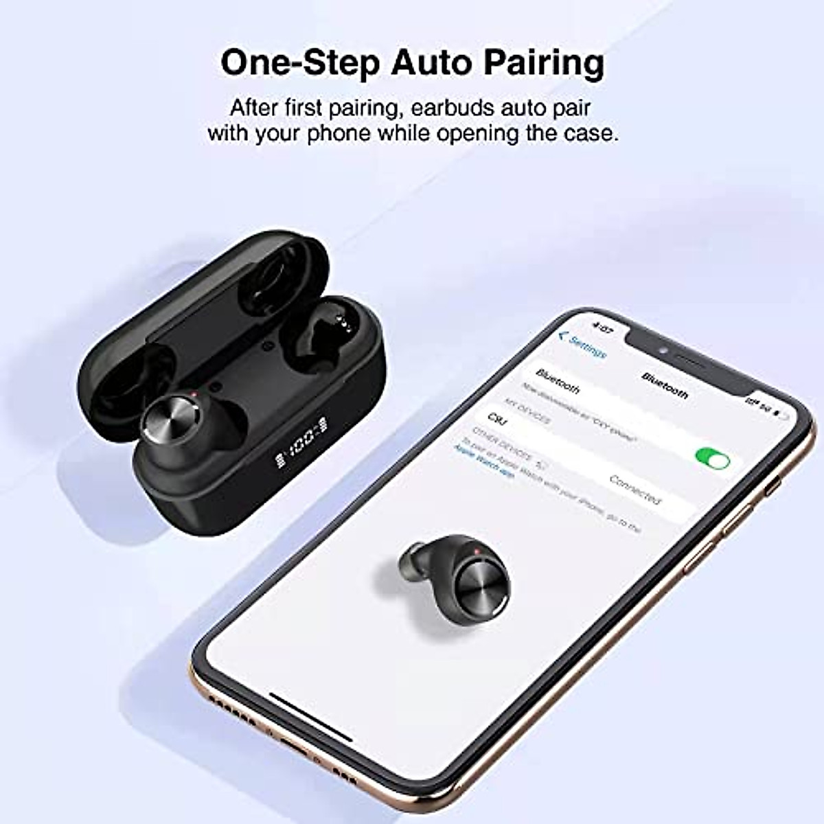 Aruind True Wireless Earbuds, Bluetooth 5.2 Headphones 160H Playback LED Power Display, IPX7 Waterproof Stereo Deep Bass Built-in Mic Earphones with Portable Power Bank for iPhone/Android