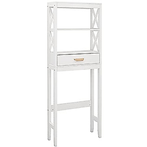 OQSC Bathroom Shelf Over The Toilet X- Frame Bathroom Organizer with 1 Drawer and Open Shelves Bathroom Space Saver(White)