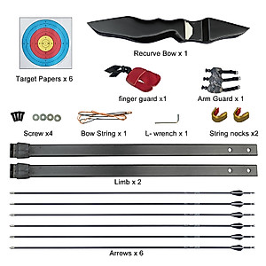 D&Q 35lbs Recurve Bow and Arrows Set for Adults Beginner, Archery Bow Set Right Handed, Longbow for Outdoor Training Practice Target Game