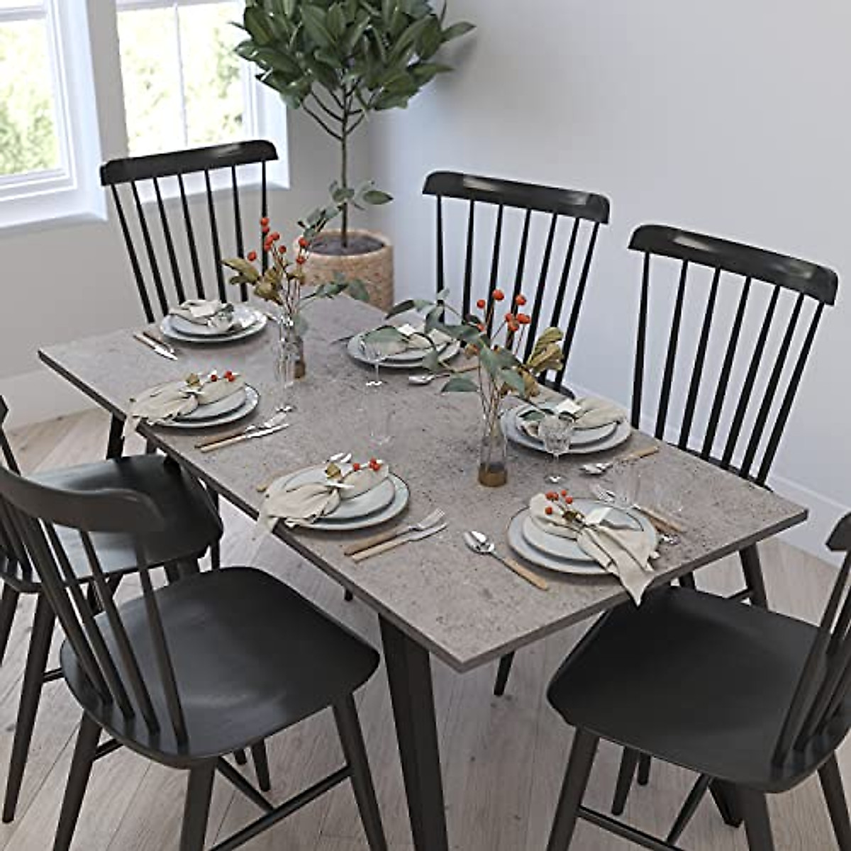 Merrick Lane Maya Rectangular Dining Table Faux Concrete Finish Kitchen Table with Retro Hairpin Legs