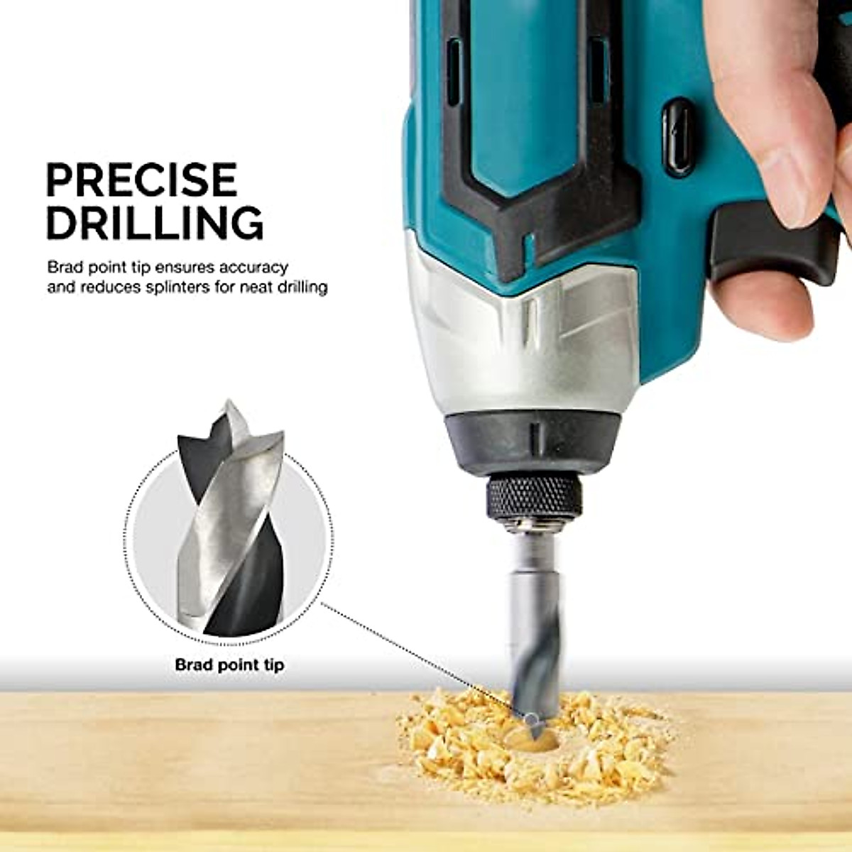 Eyech 6Pcs Brad Point Drill Bits Stubby Drill Bit Set for Wood |Spiral Twist Bit 1/4" Quick Change Hex Shank | 4241 High Speed Steel | for Quick Change Chucks and Drives