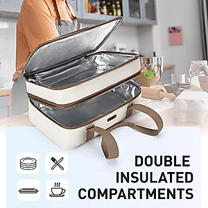 TOURIT Double Decker Insulated Casserole Carrier for Hot or Cold Food Expandable Thermal Food Carrier for Picnic Cookouts Potluck Parties Fits 9" x 13" Baking Dish