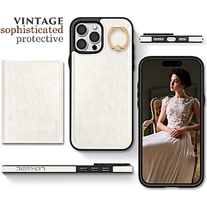 LOHASIC for iPhone 15 Pro Max Wallet Case, 6 Card Holder, Detachable Magnetic Back, Compatible with Mag-Safe, Ring Stand, PU Leather Credit Slot ProMax Phone Cover to Women, 6.7 Inch - White