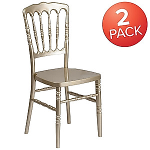 Flash Furniture 2 Pack HERCULES Series Gold Resin Stacking Napoleon Chair