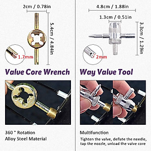 Swpeet 65Pcs Tire Valve Stem Tool Remover & Installation Set, Valve Caps Snap-in Valve Stems with Valve Stem Cores, Single and Dual Head Tire Valve Core Remover Tool, 4-Way Valve Tool for Most Cars