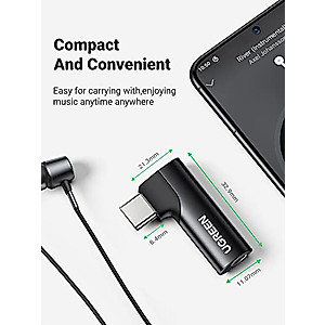 UGREEN USB C to 3.5mm Audio Adapter Type C Aux Headphone Jack DAC Stereo Mic HiFi Right Angle Earphone Dongle Compatible with iPad Pro Air 5 4 Mini 6, Galaxy S23 Ultra S22 S21 S20, Pixel 7 Pro, Black