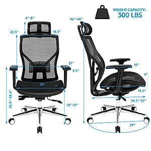 Giantex Ergonomic Office Chair, High-Back Mesh Executive Chair, with Adjustable Headrest, 3D Armrest, Lumbar Support, Reclining Backrest, Swivel Home Desk Chair, Computer Task Chair