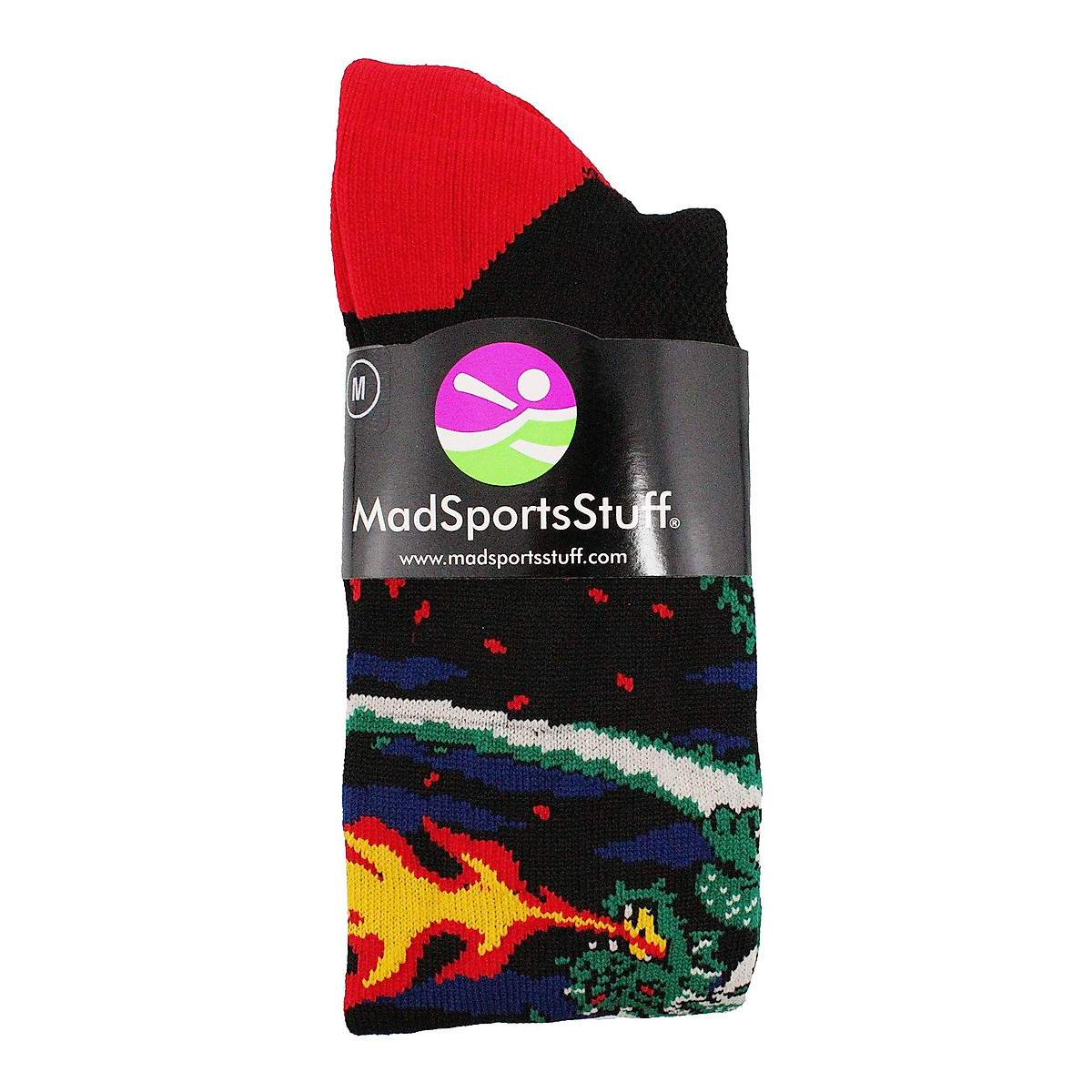 MadSportsStuff Medieval Dragon Soccer Style OTC Socks (Black/Red, Medium)