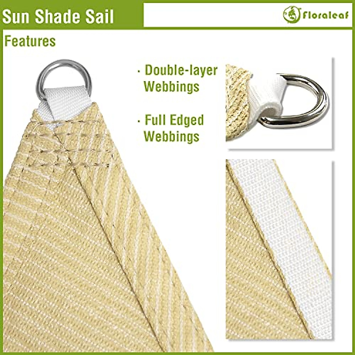 FLORALEAF Sun Shade Sail Right Triangle Permeable Canopy Awning for Patio Backyard Lawn Garden Outdoor Activities, Beige, 8'x8'x11.3'