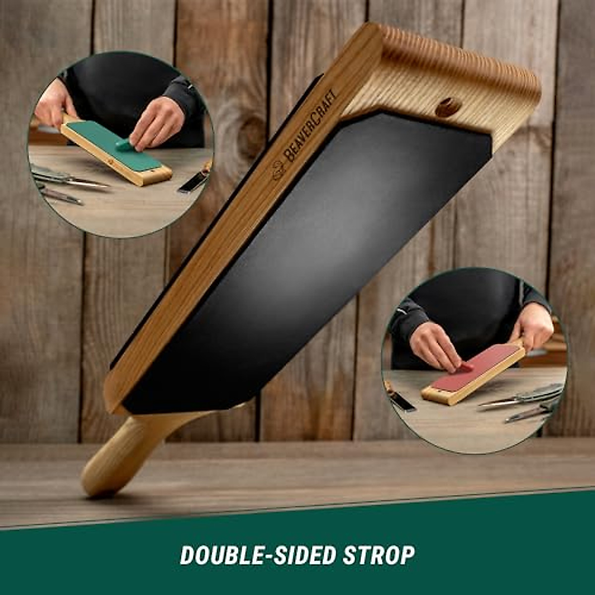 BeaverCraft Leather Strop for Knife Sharpening with Stropping Compound Knife Strop Kit LS1P1 -Stropping Leather Knife Sharpener - Stropping Kit Paddle Strop & Polishing Compound - Stropping Block