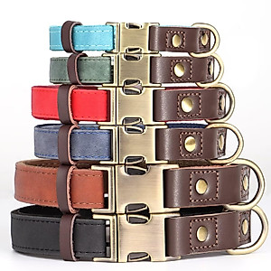 Didog Soft Padded Leather Dog Collar for Large Dogs, Classic Heavy Duty Dog Collars with Quick Release Metal Buckle, Adjustable Large Dog Collar Leather,Brown,L