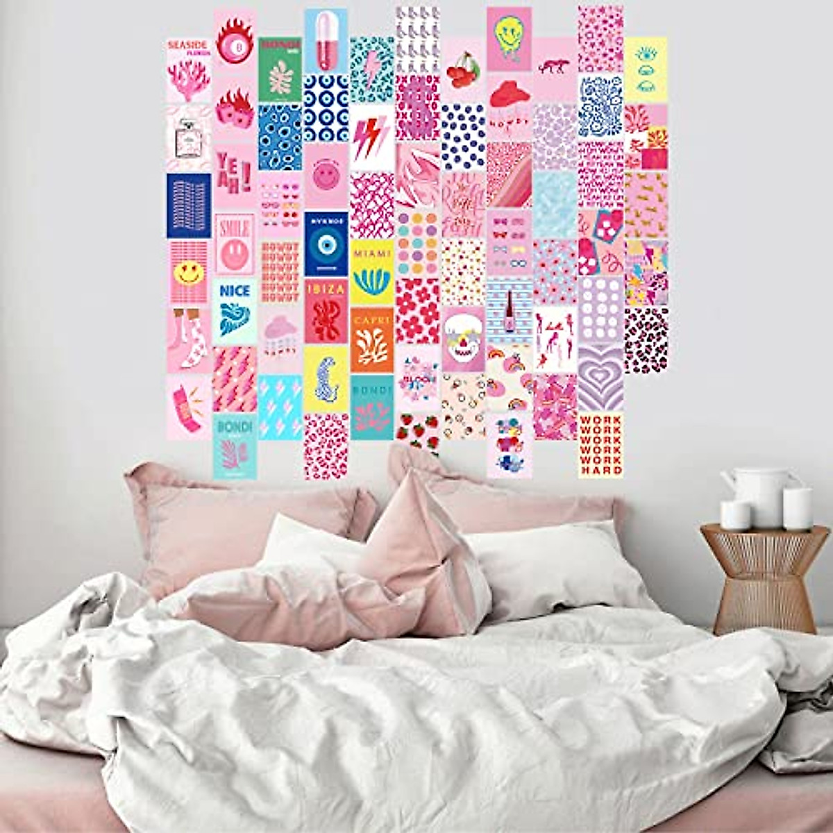Preppy Room Decor, 70pcs Preppy Wall Collage Kit Aesthetic Pictures, Cute Preppy Wall Decor, Trendy Pink Photo Collage Kit 4"x6" Hot Pink Preppy Wall Art Posters, Preppy Things for Teen Girls Bedroom Dorm