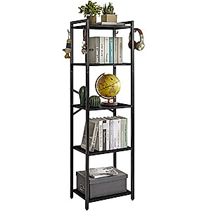 YMYNY Bookshelf, 5-Tier Ladder Shelf Organizer, Narrow Shelving Unit, Corner Storage Racks, Large Capacity Bookcase, for Home Office Living Room Balcony Bathroom, 57.7" H, Metal Frame,UHBC005B