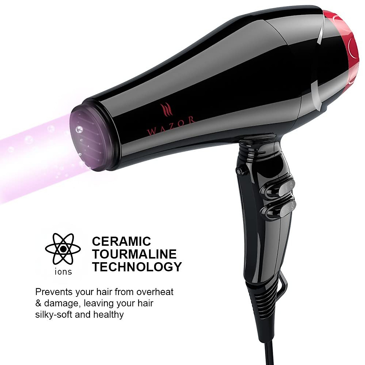 Professional Negative Ionic Hair Dryer, 1875W Salon Lightweight Blow Dryer with Pro AC Motor, Fast Dryer with Concentrator Nozzle and 2 Speed & 3 Heat Settings, Black