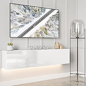 HOMMPA Floating TV Stand with Led Light for 63 Inch TVs Wall Mounted Led Entertainment Center with High Gloss Storage Modern Floor White Mounted Media Console for Living Room