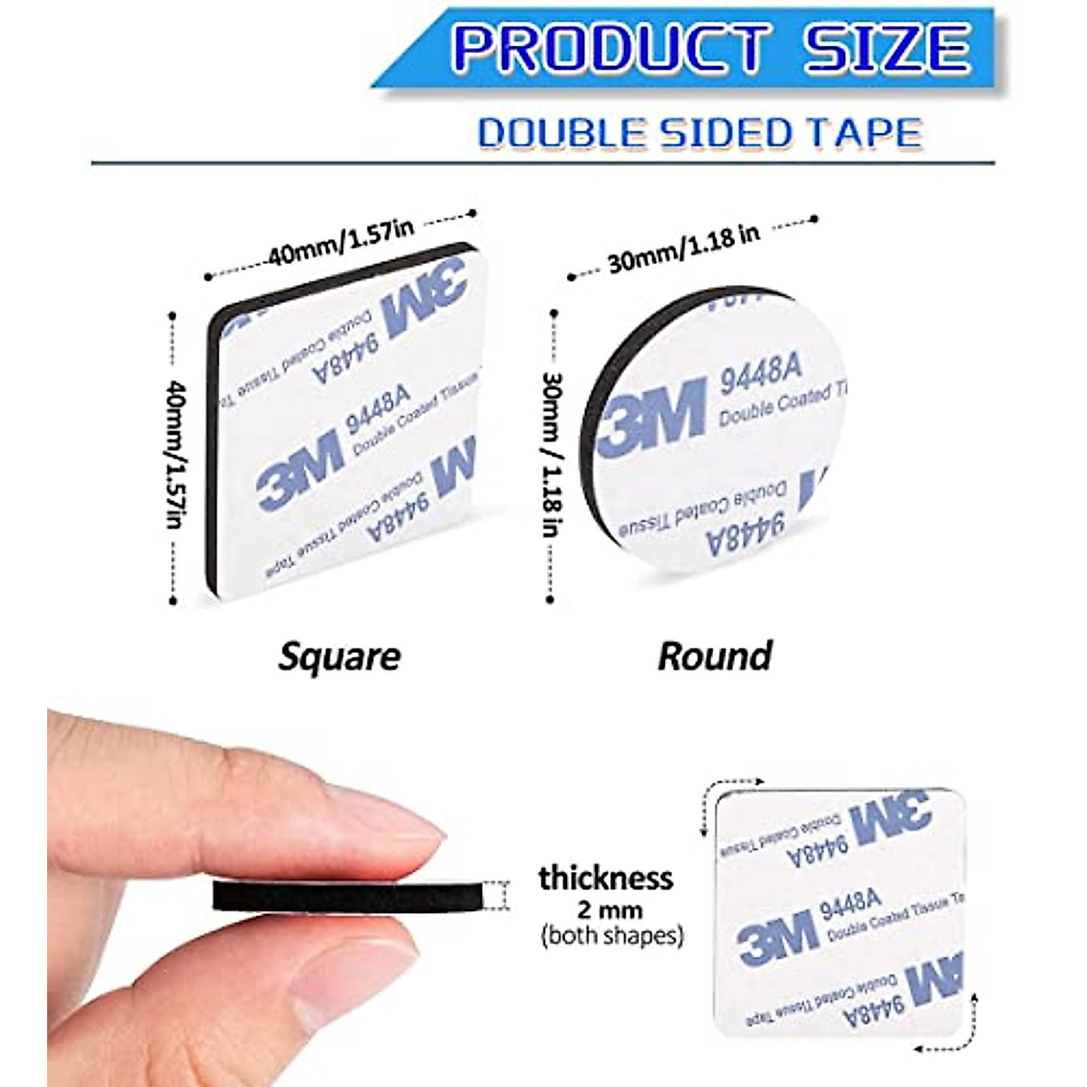 leiwo 50Pcs Heavy Duty Double Sided Foam Tape Strong Pad Mounting Adhesive Tape,Black Self-Adhesive Tape Include Square Round