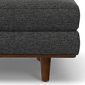 SIMPLIHOME Morrison 33 inch Wide Mid-Century Modern Ottoman in Charcoal Grey Woven-Blend Fabric, Assembled, for the Living Room, Entryway and Family Room