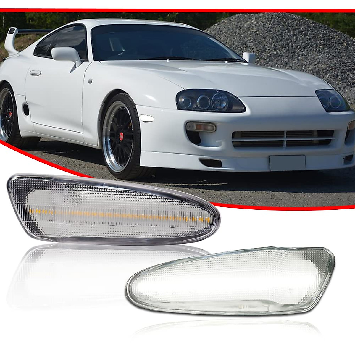 KENRTIR Clear Lens White LED Lamp Compatible with 1997 1998 Toyota SUPRA MK.4 & 2000-2005 Toyota Celica Front Corner Fender Side Marker Light