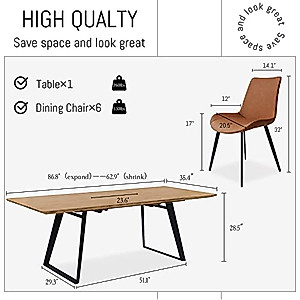 ZckyCine Modern mid-Century Dining Table Dining Room Table and Chairs for 4 Rectangular Wooden Dining Table Extendable Dining Table Space-Saving Multifunctional Dining Table