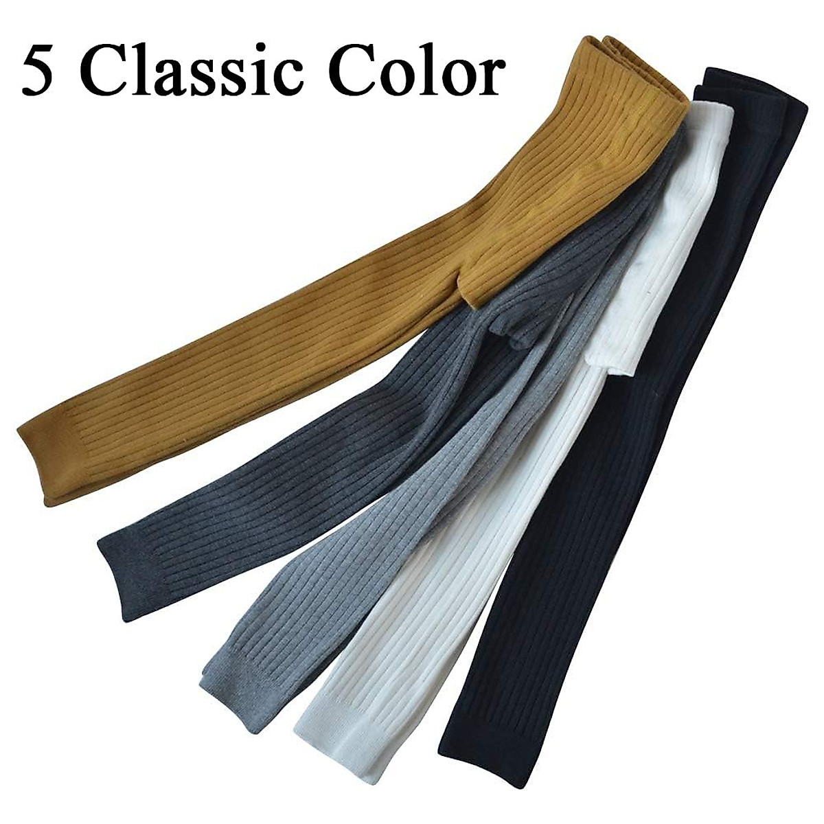 5 Pack Girls Cotton Cable Knit Classic Solid Ankle Leggings Pants Footless Tights 9-11T