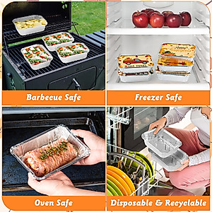 MALLMALL6 40Pcs Thanksgiving Tin Foil Containers with Lids for Treat Exchange & Goody Party Leftovers, Harvest Themed Cardboard Covers Autumn Aluminum Disposable Food Storage Pan 7.4" W X 5.4" L X 2"