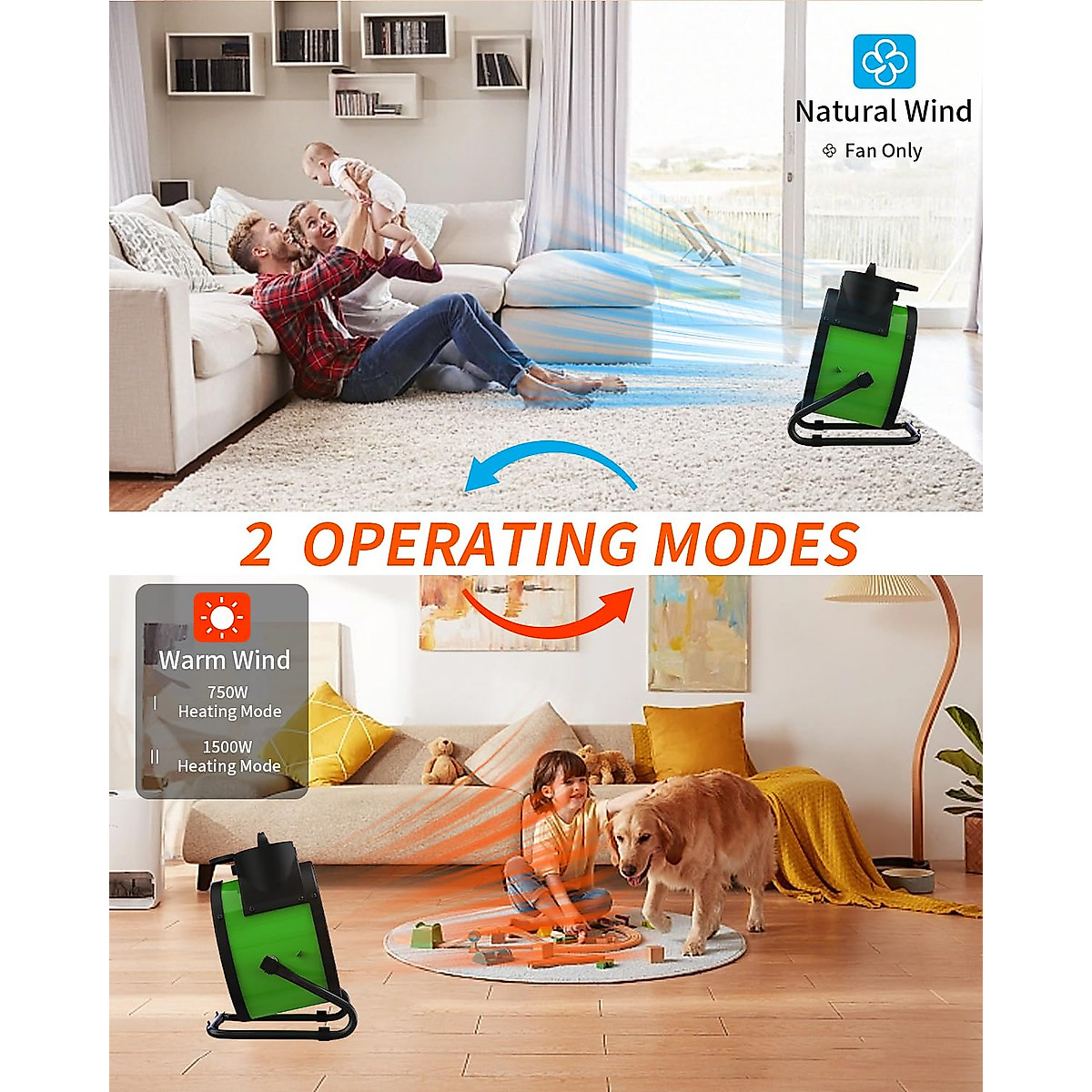 Buyplus Outdoor Heater, 1500W Portable Garage Heater with 90°Adjustable Angle, Overheat Protection & 2S Fast Heating, Electric Space Heater for Patio, Garage, Greenhouse, Indoor Outdoor Use Green