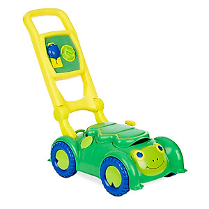 Melissa & Doug Sunny Patch Snappy Turtle Lawn Mower - Pretend Play Toy for Kids - Turtle-Themed Pretend Kids Lawn Mower Developmental Push Toy For Toddlers