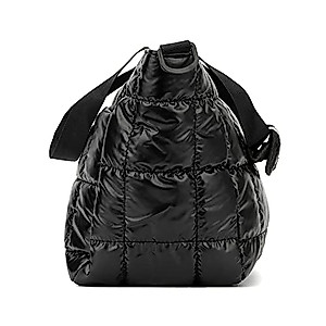 Olivia Miller Women's Fashion Sutton Black Quilted Padded Crossbody Tote Bag w Removable Strap, Medium Weekender Casual Purse Handbag
