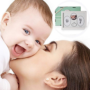 GTweyre Baby Picture Frame Handprint and Footprint Kit First Year Keepsake Photo White Wooden Make Baby Registry Baby Boy Stuff Newborn Baby Shower Gifts, Baby Footprint Kit, Nursery Decor