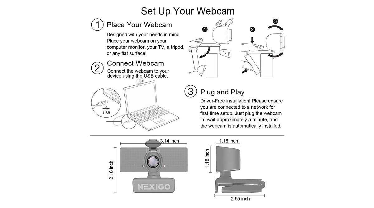 NexiGo N60 1080P Webcam with Microphone, Adjustable FOV, Zoom, Software ...