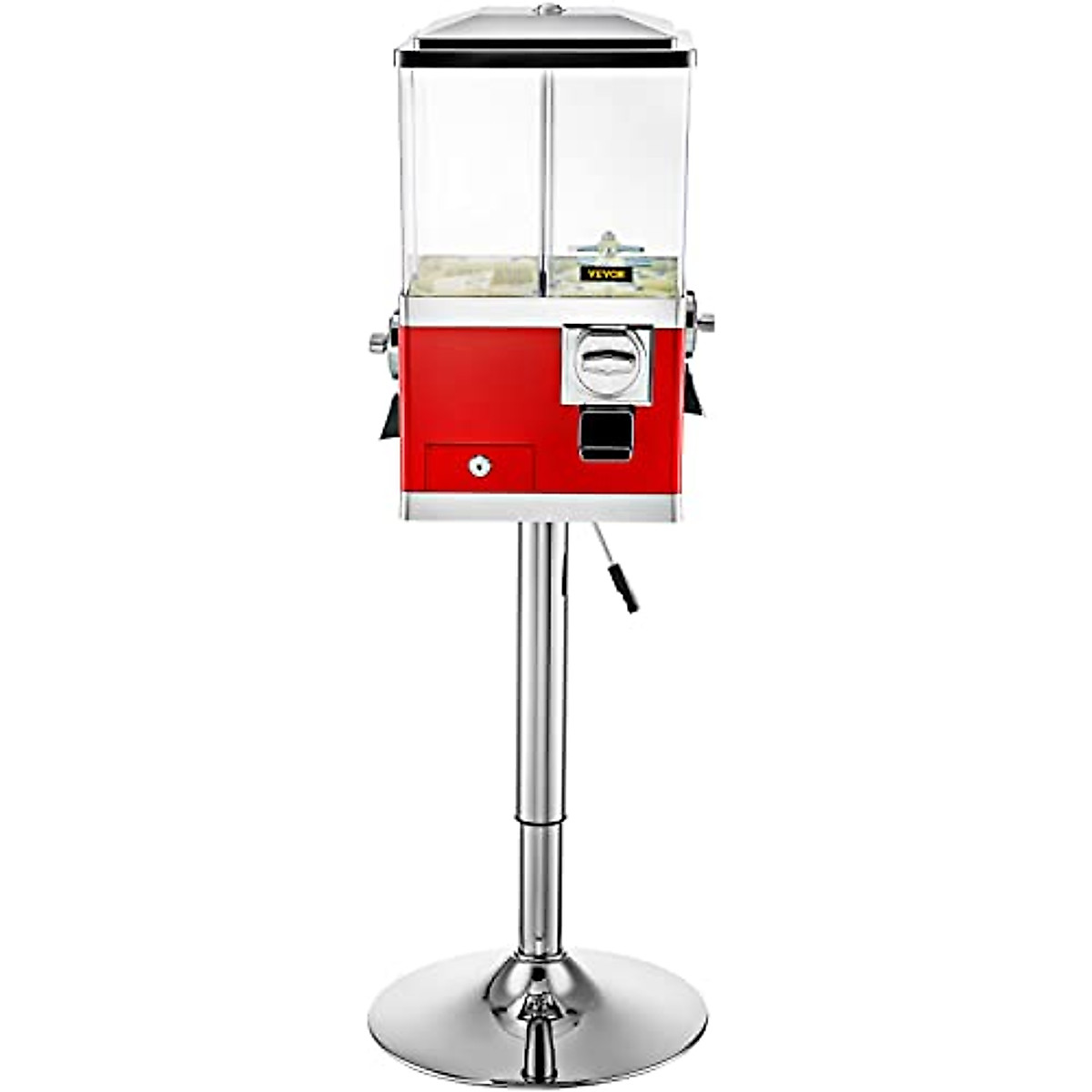 VEVOR Gumball Machine with Stand, Red Quarter Candy Dispenser, Rotatable Four Compartments Square Candy Vending Machine, PC & Iron Large Gumball Bank Adjustable Dispenser Wheels for 1 inch Gumballs