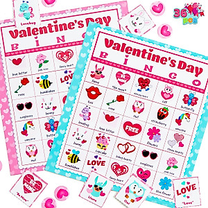 JOYIN 36 Players Valentines Day Bingo Cards (5x5) for Kids School Classroom Exchange Gift Rewards, Valentine’s Fun Party Games, Indoor Family Activities