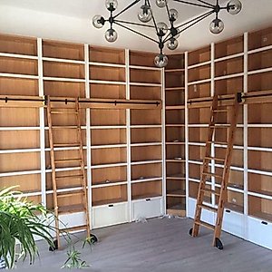 Rolling Ladder Hardware (No Ladder) Sliding Barn Door Kit 3.3ft-20ft Rolling Ladder Hardware Library Sliding Ladder Hardware Kit Round Track/Rail, with Floor Roller Wheels(No Ladder) ( Size : 3.3ft/10
